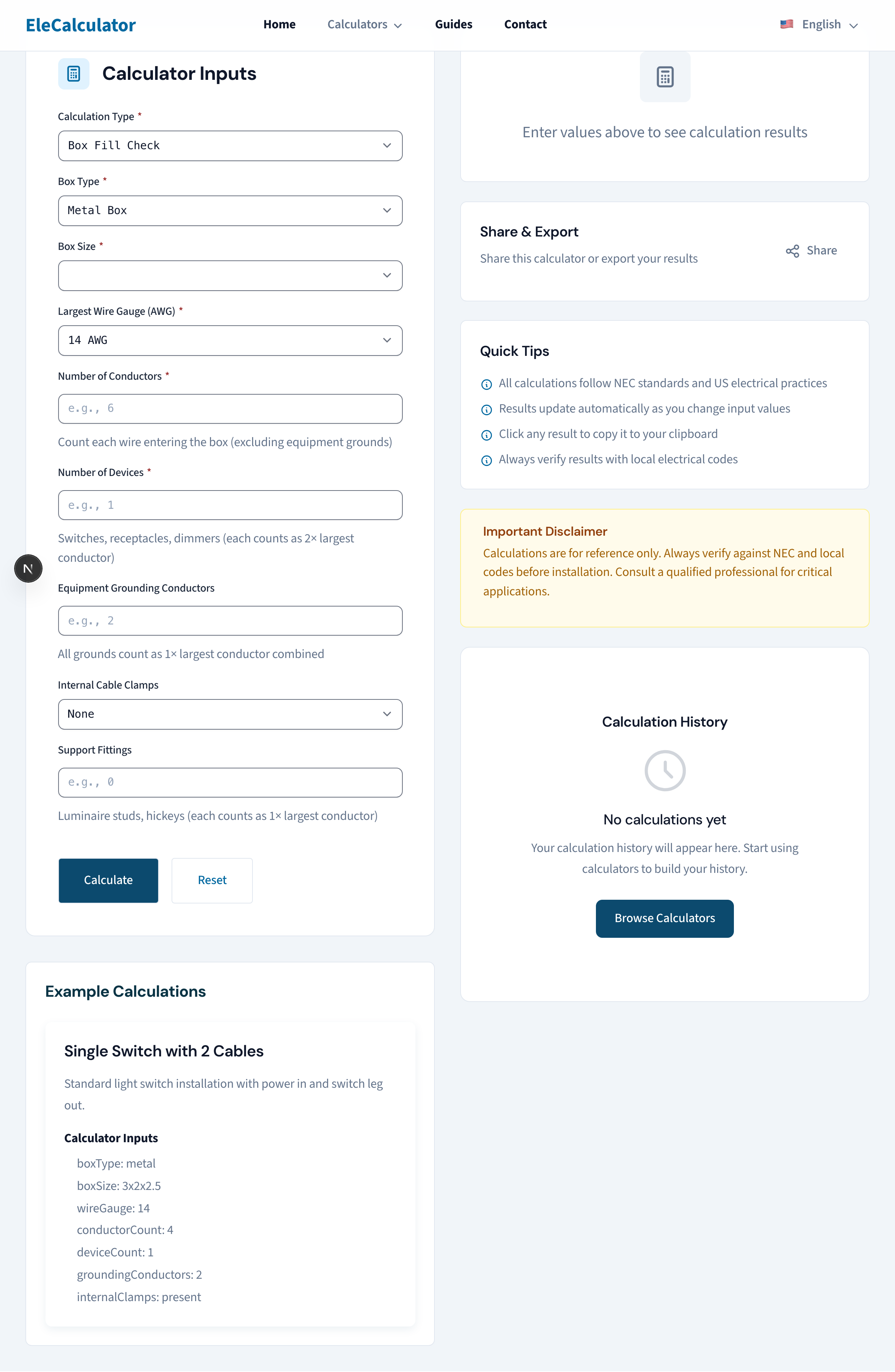 Box Fill Calculator | NEC 2023 Tool | EleCalculator