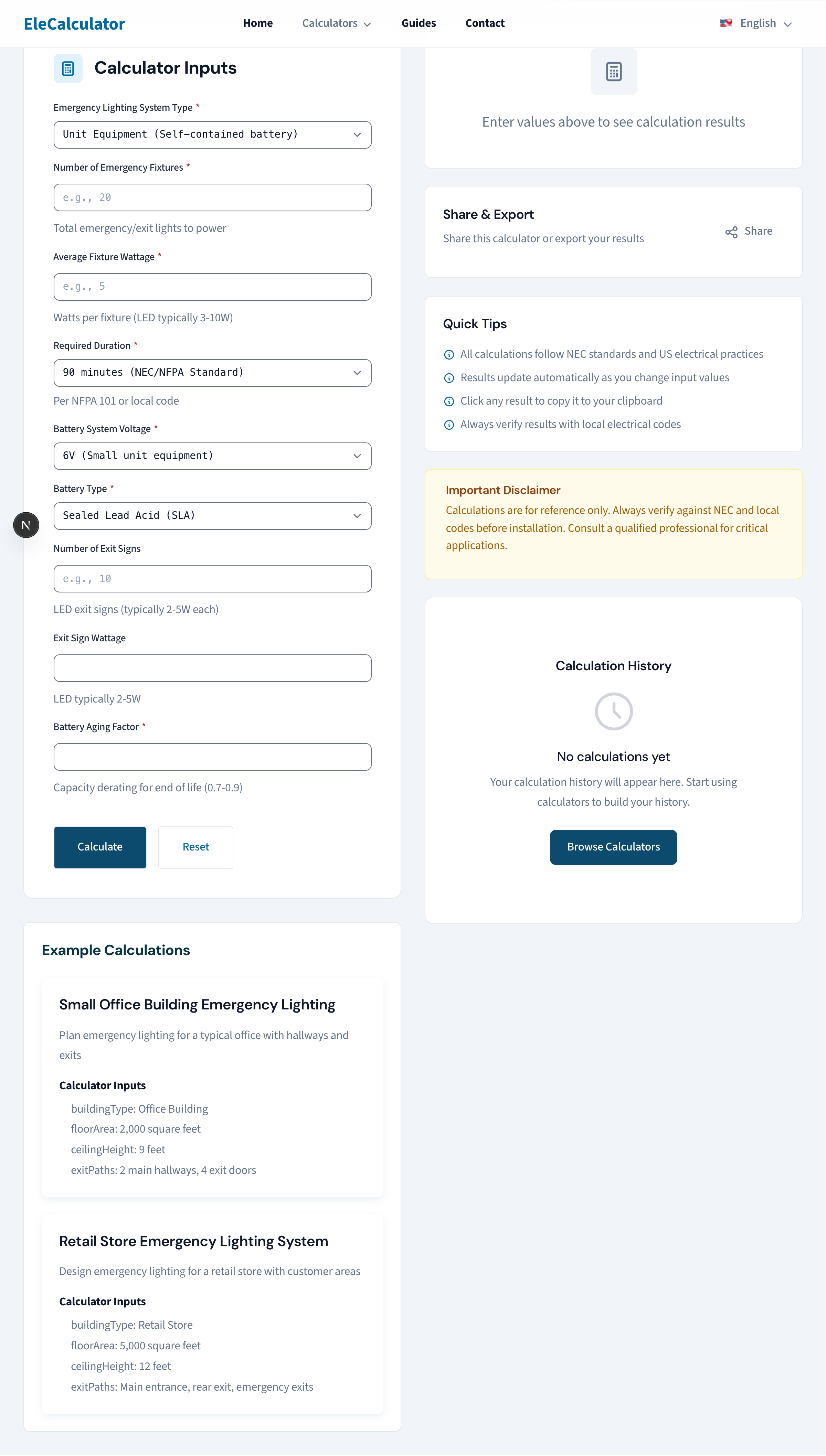 Emergency Lighting Calculator | Free Lighting Tool | EleCalculator