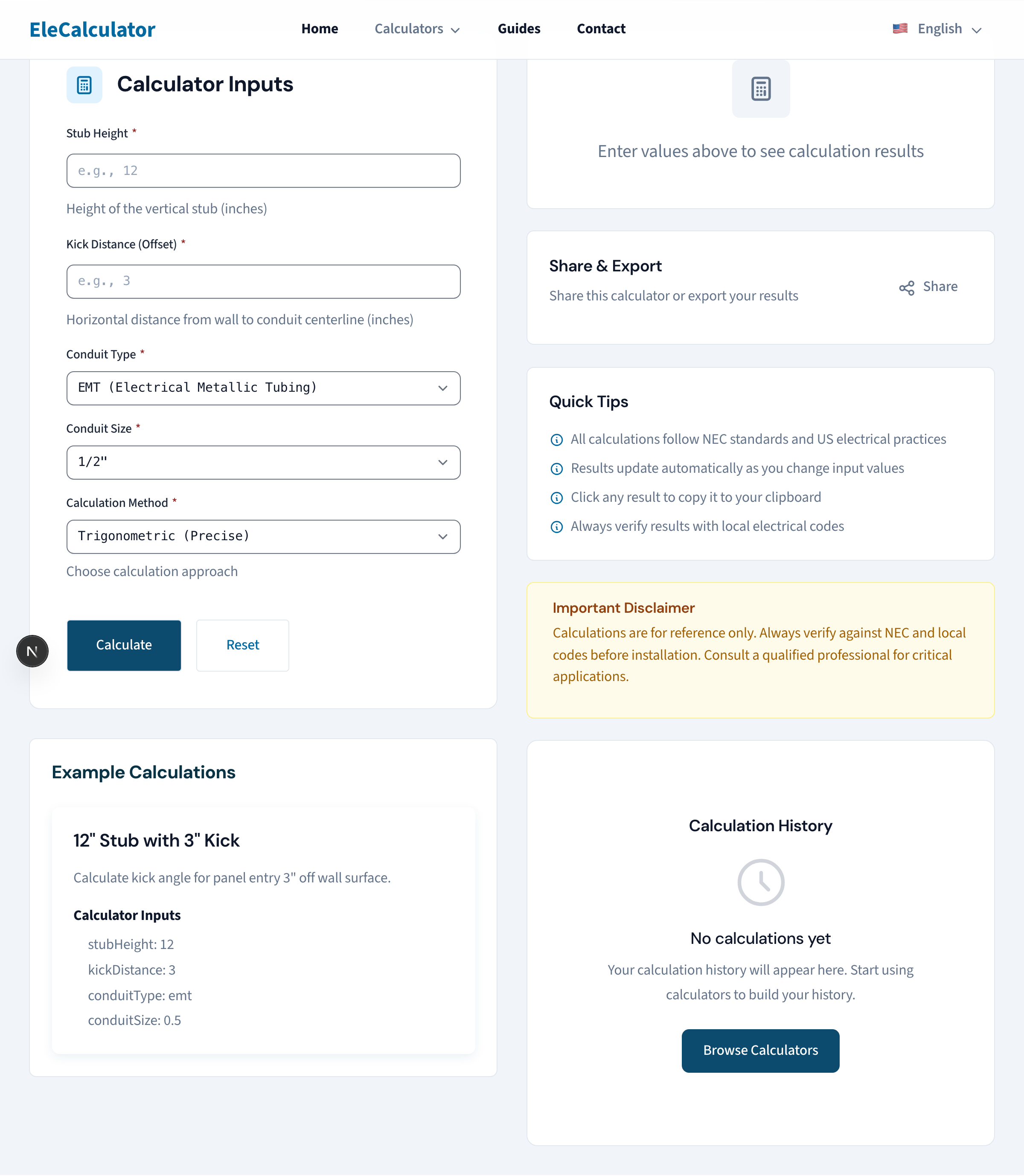 Kick Bend Calculator | Free Conduit Tool | EleCalculator