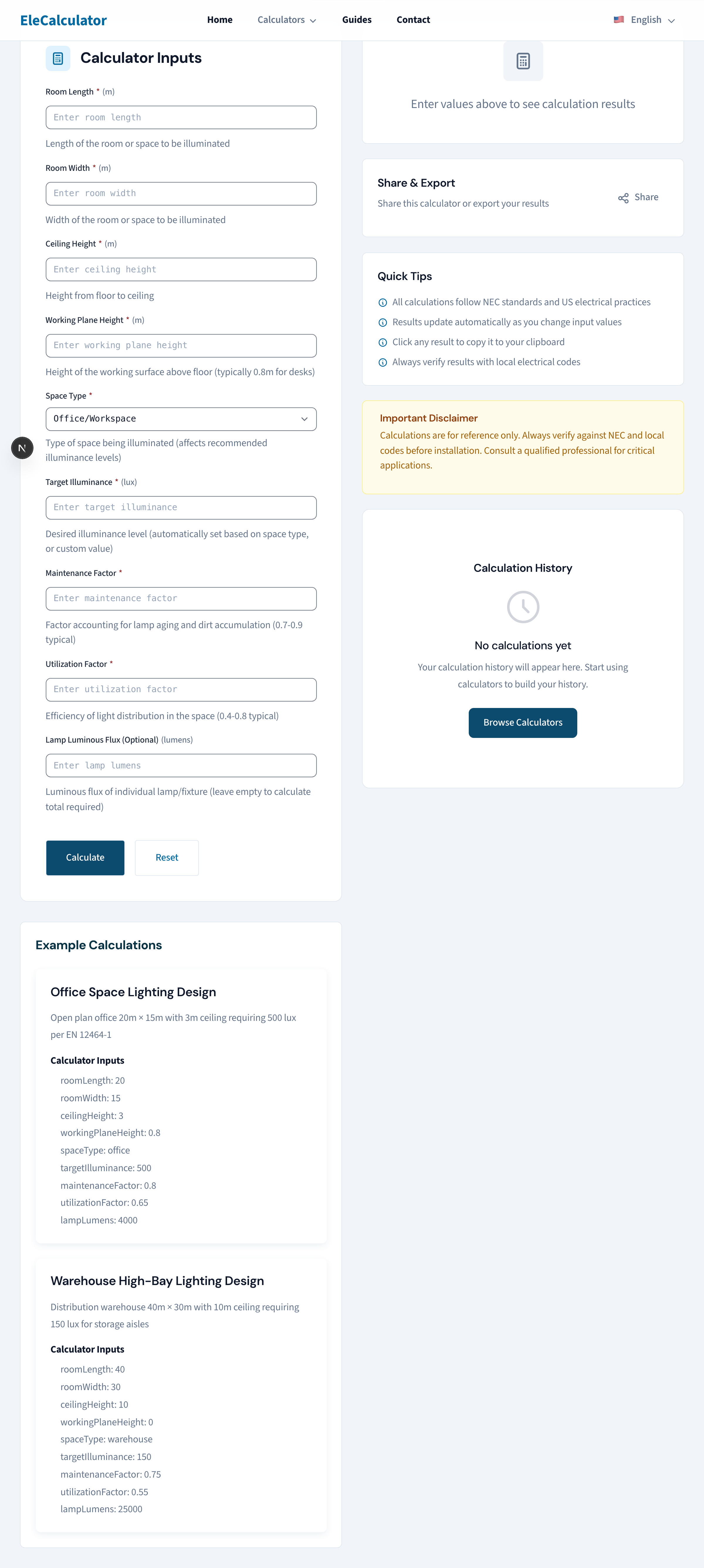 Lighting Design Calculator | Fixture Count & Lumens | EleCalculator