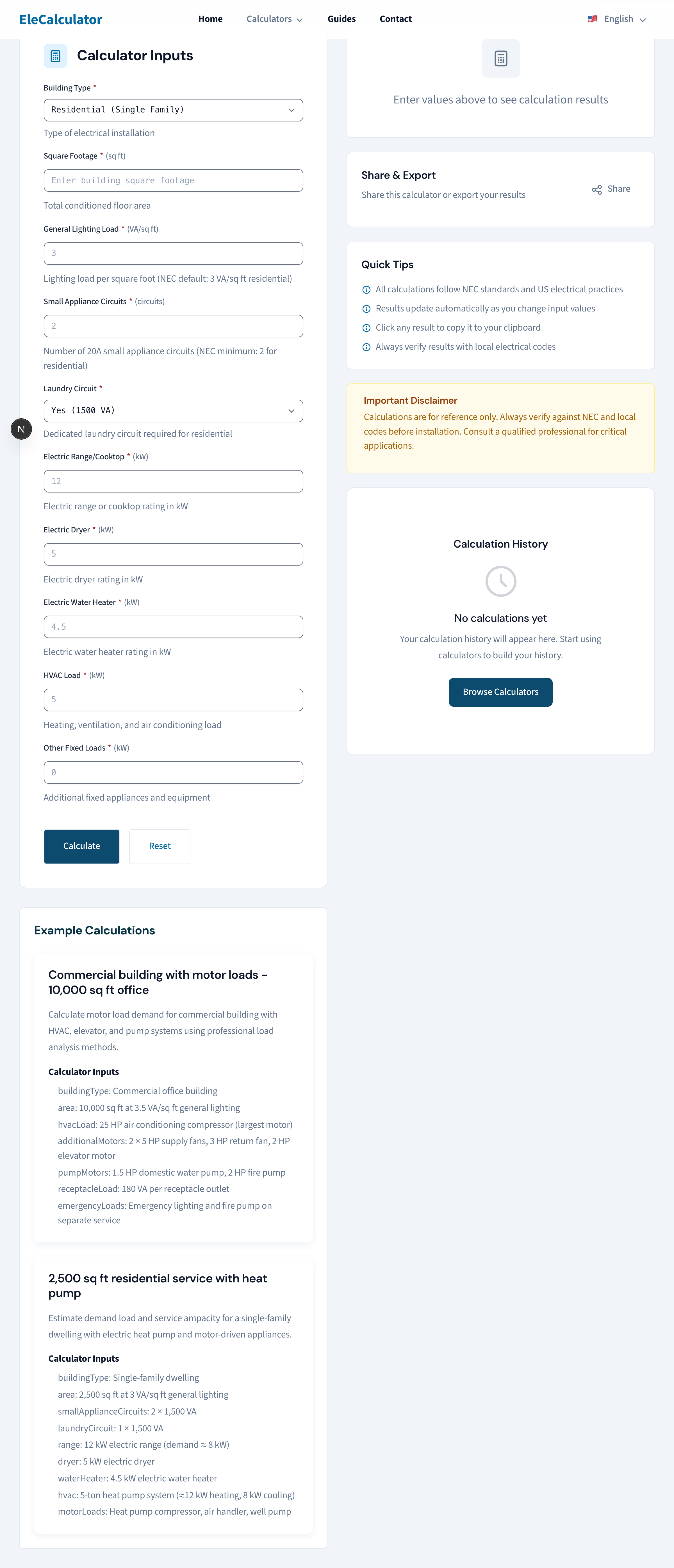 Electrical Load Calculator | Demand kVA & Service Size | EleCalculator