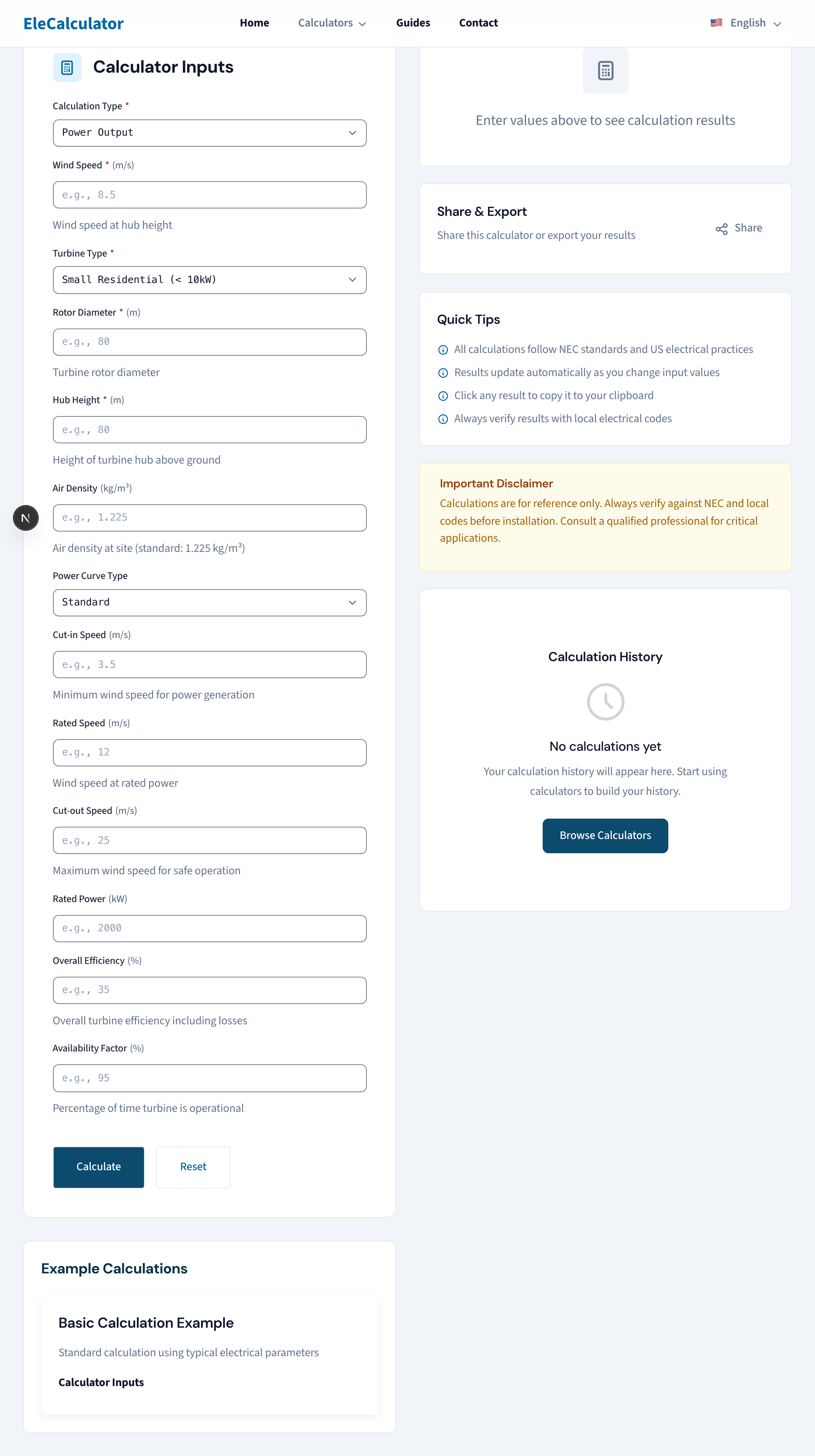Wind Power Calculator | Free Renewable Tool | EleCalculator